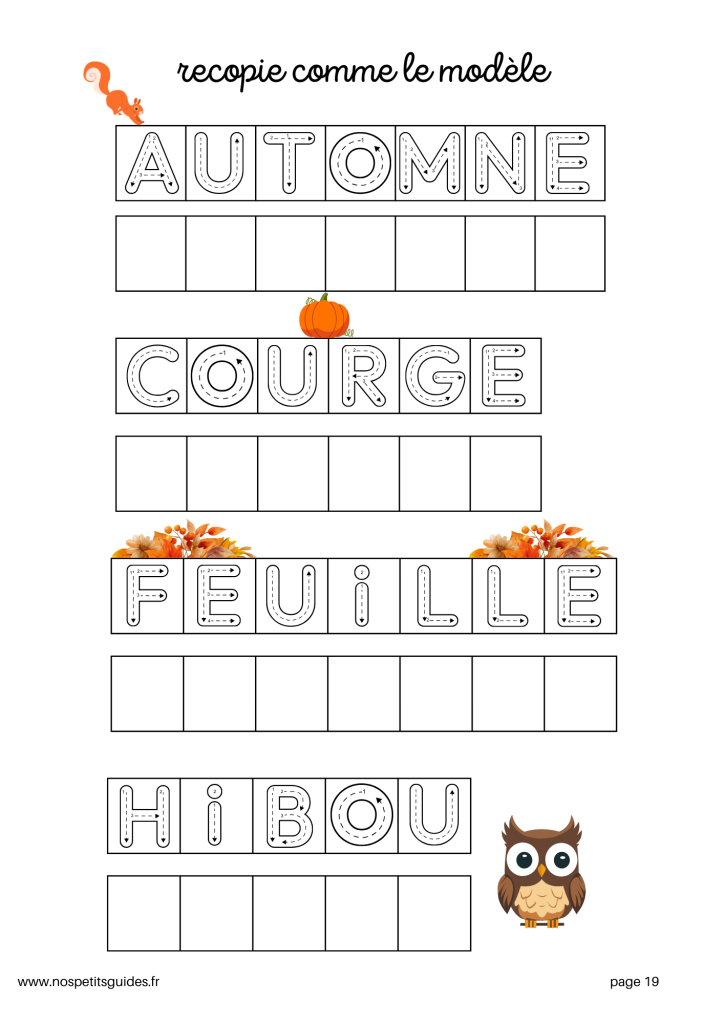 cahier d’activités d’automne – Nos petits guides